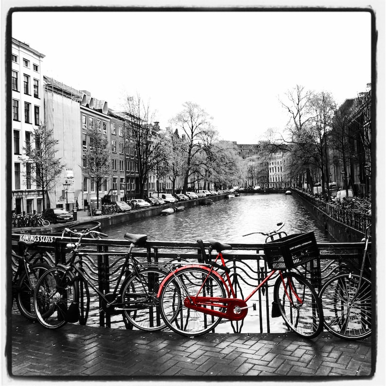 Red Bike in Amsterdam - Photograph Artwork Netherlands Canal Bicycle ...