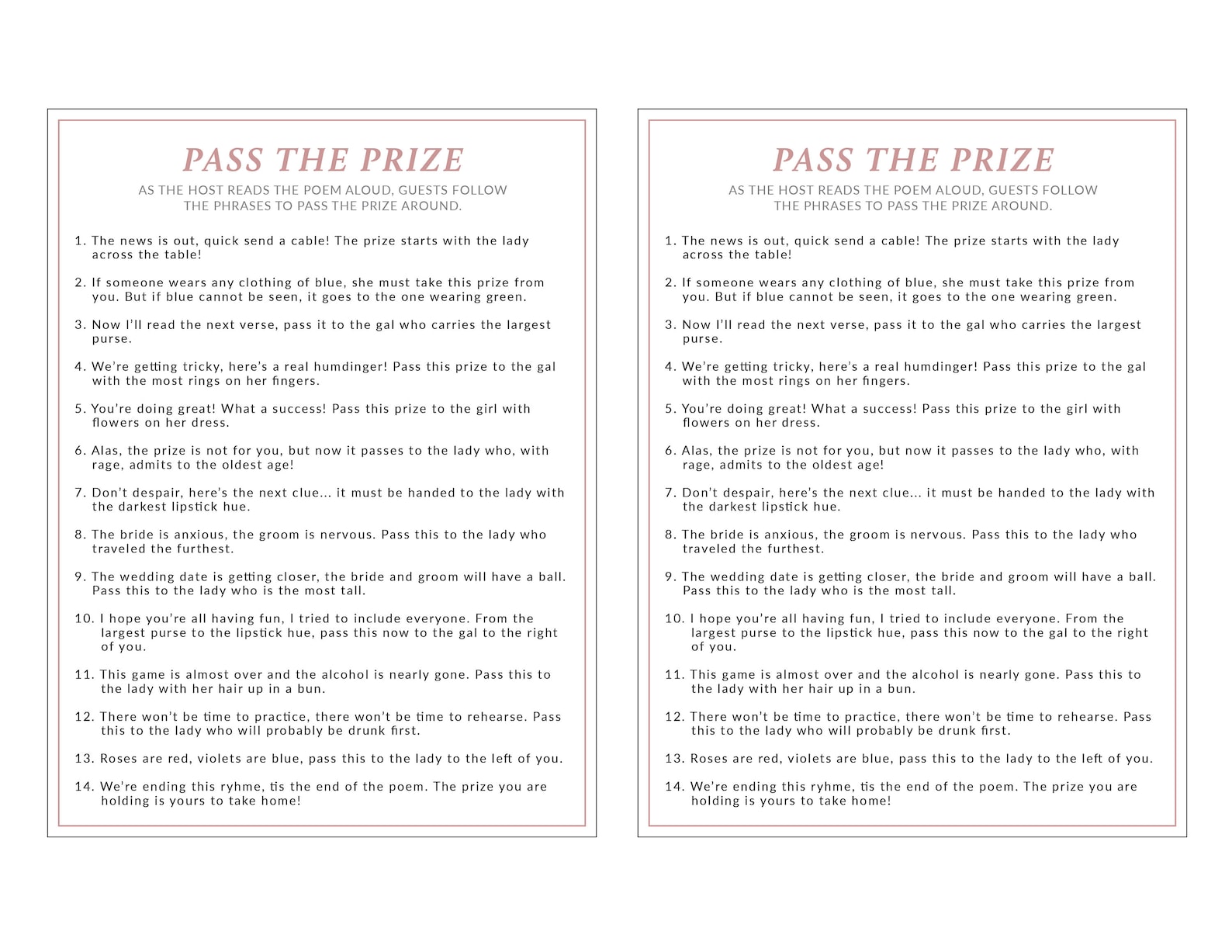 Pass the Prize Game, Bachelorette Party Games, Printable Wedding Games ...