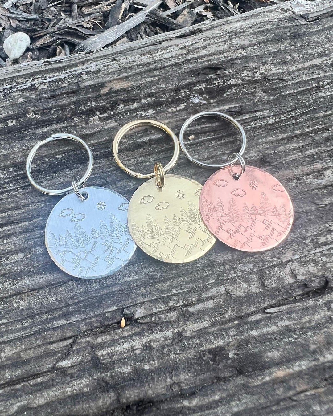 PNW Inspired Forest and Mountains Sunshine and Clouds Keychain. Metal ...