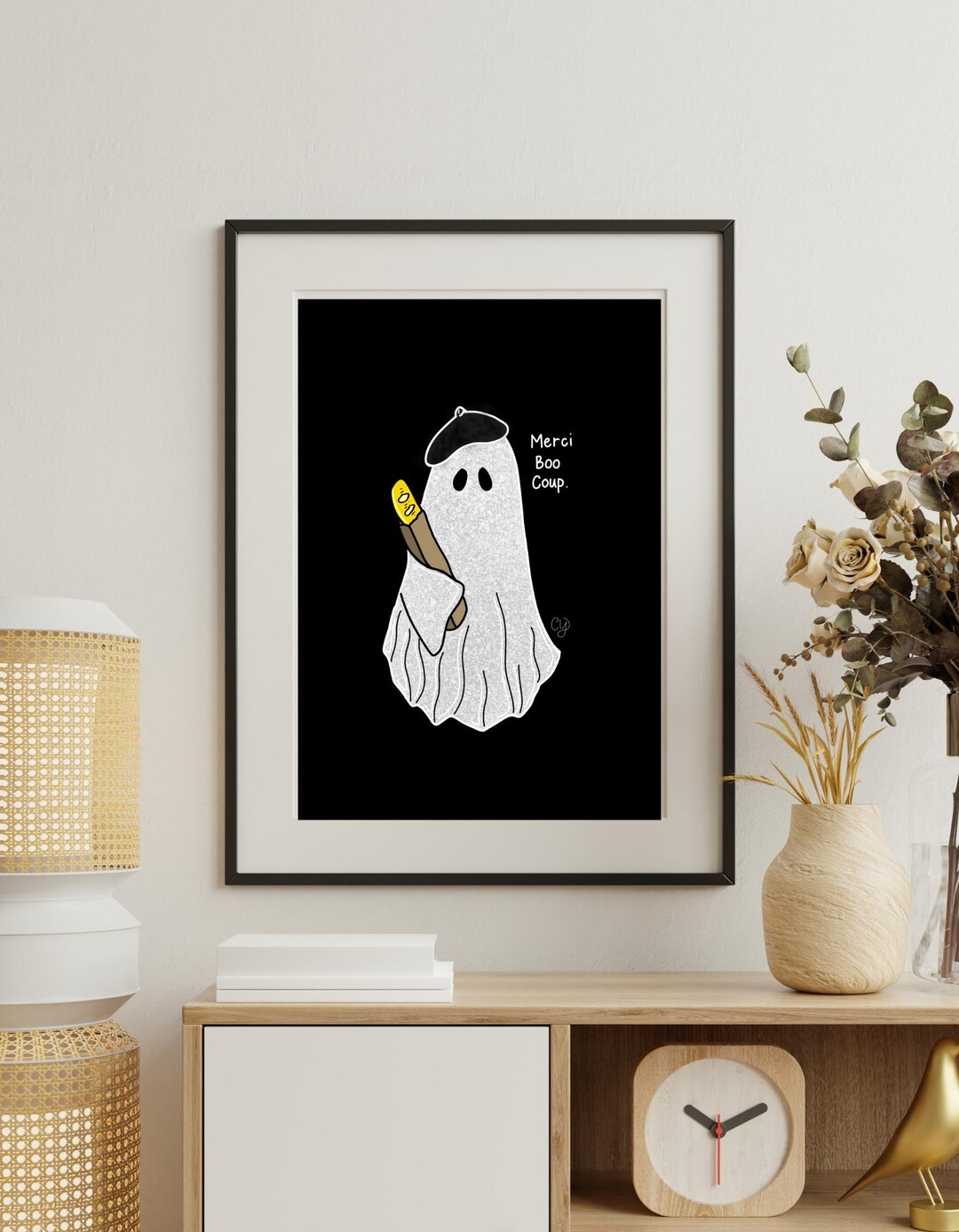 Parisian Ghost Print: Beret, Baguette, "merci Boo Coup" (digital ...