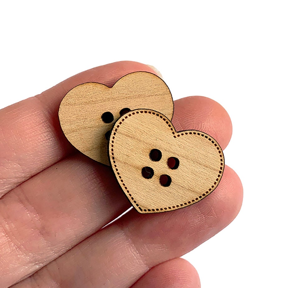 Heart Buttons Wooden Buttons Laser Cut Wood Buttons - Etsy