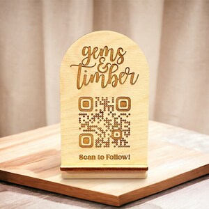 Custom QR Code Engraved Wood Arch Tabletop Sign, Social Media Sharing ...