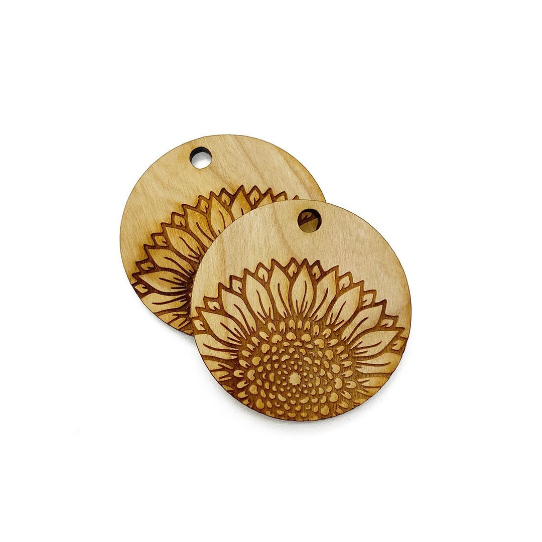 Sunflower Engraved Round Wood Keychain Charm Blanks, Car Charm Blanks ...