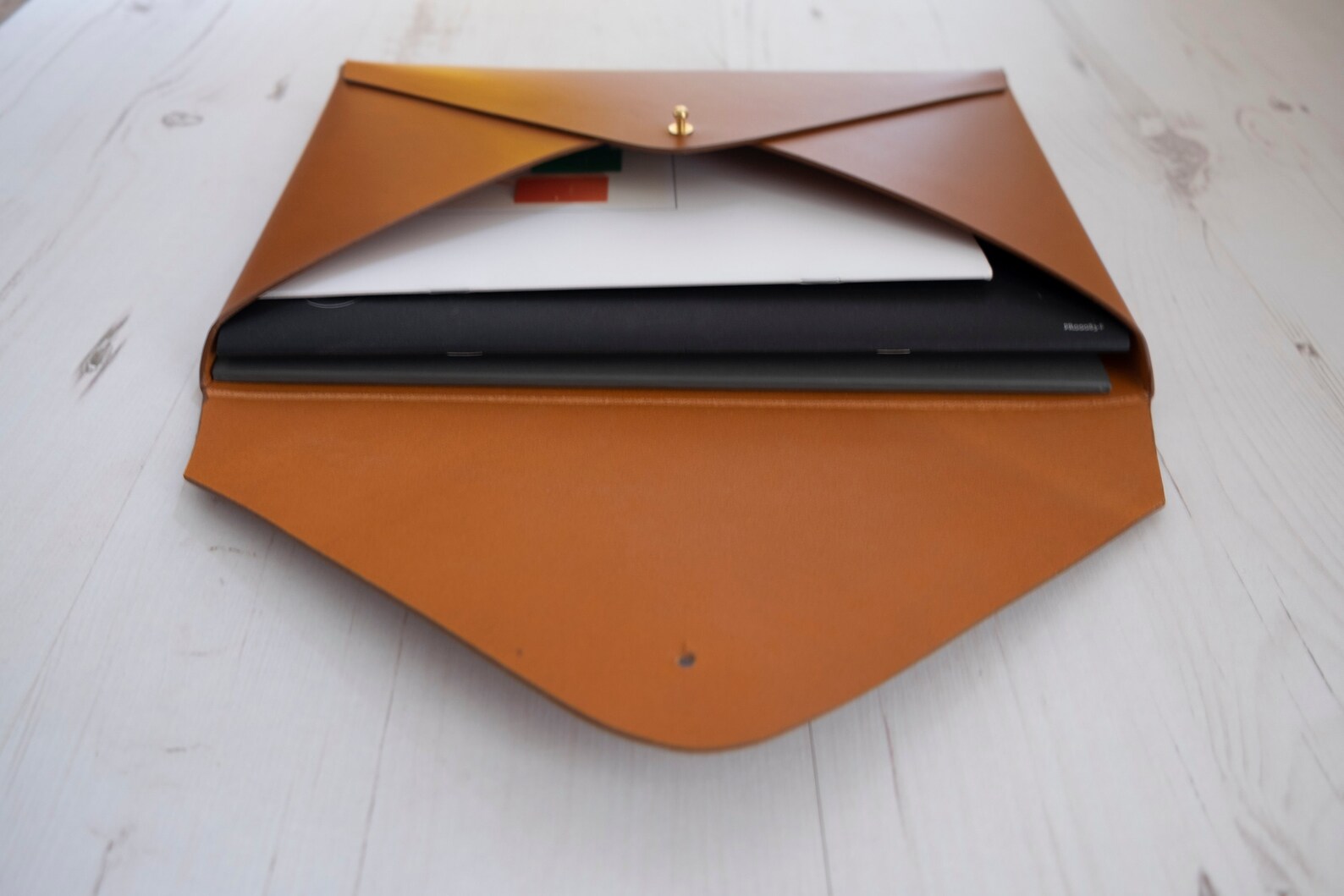 A4 MONOGRAM Leather Document Holder - Tan - Etsy UK