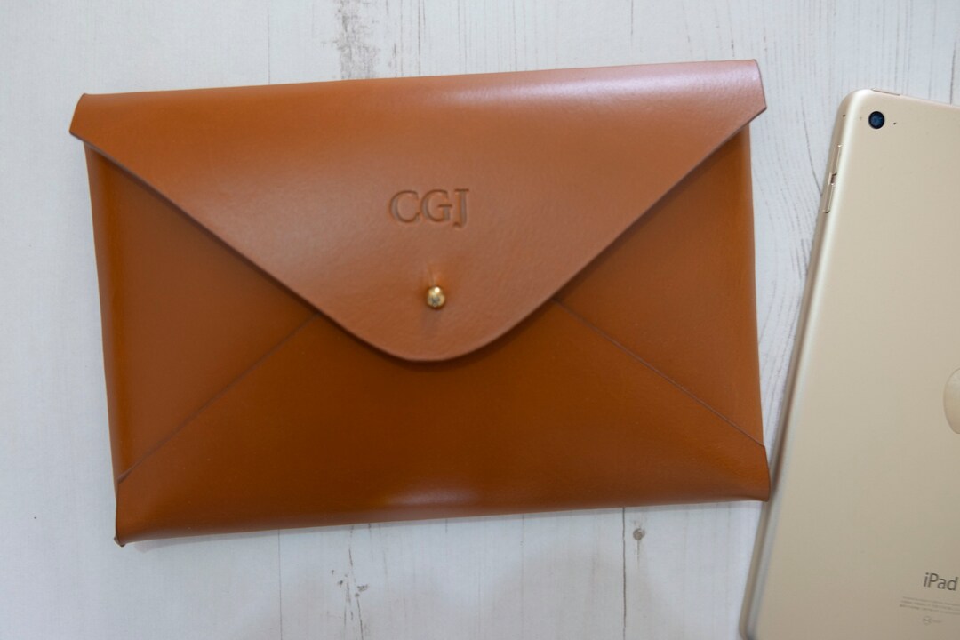 IPad Mini MONOGRAM Leather Sleeve - Handmade Custom Tablet Cover - Tan ...