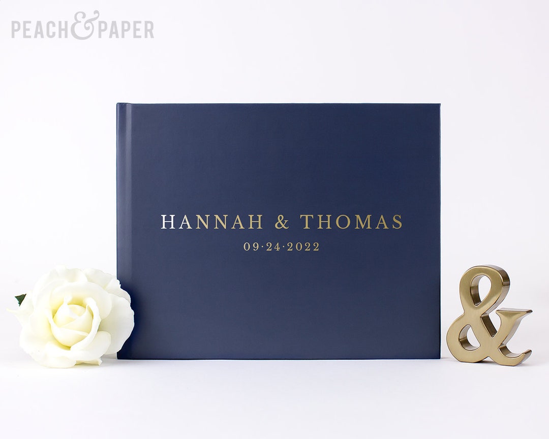 Gold Foil Guest Book, Navy and Gold Wedding Guest Book, Navy Blue and ...