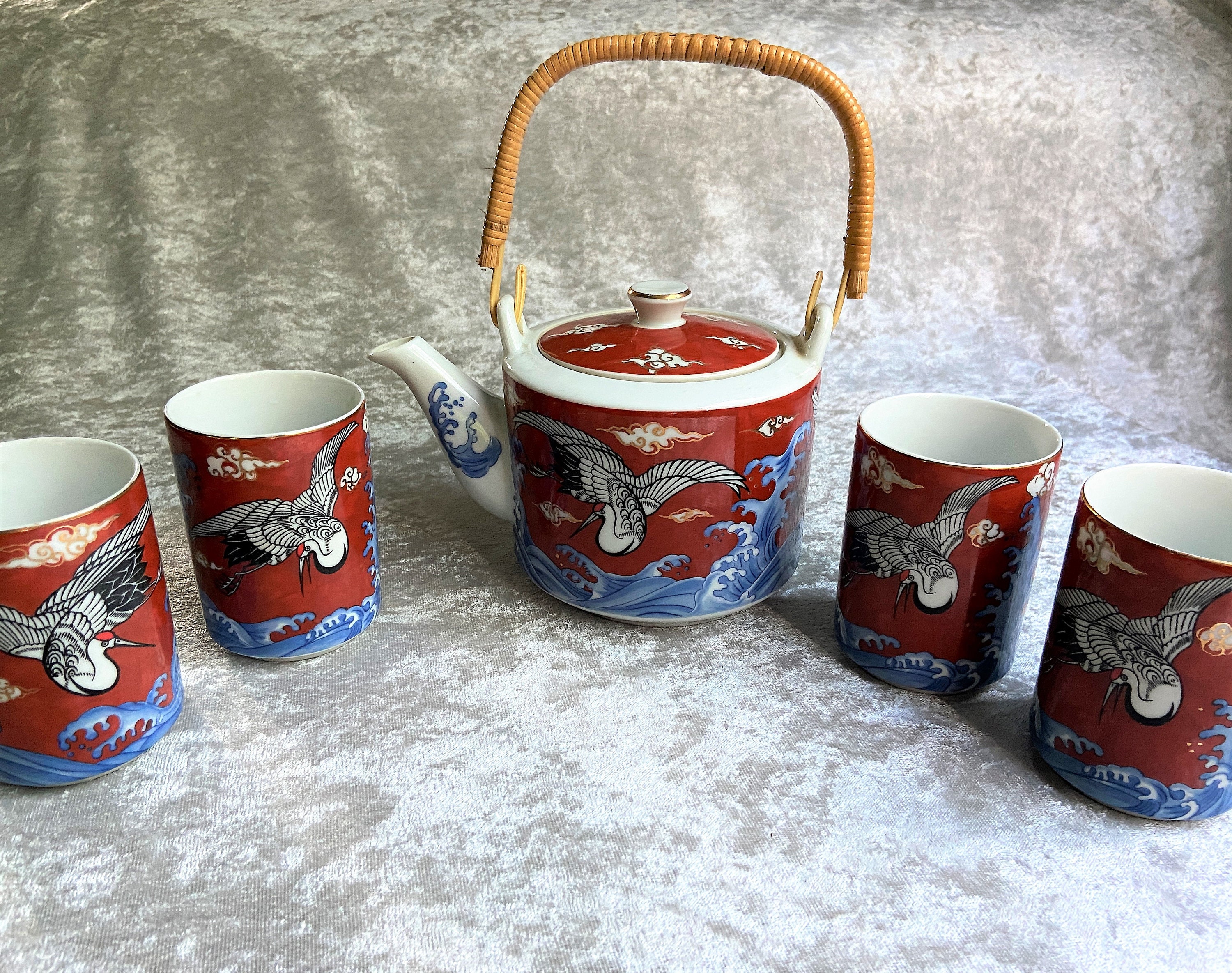 Vintage Asian Crane Ceramic Tea Set - Etsy