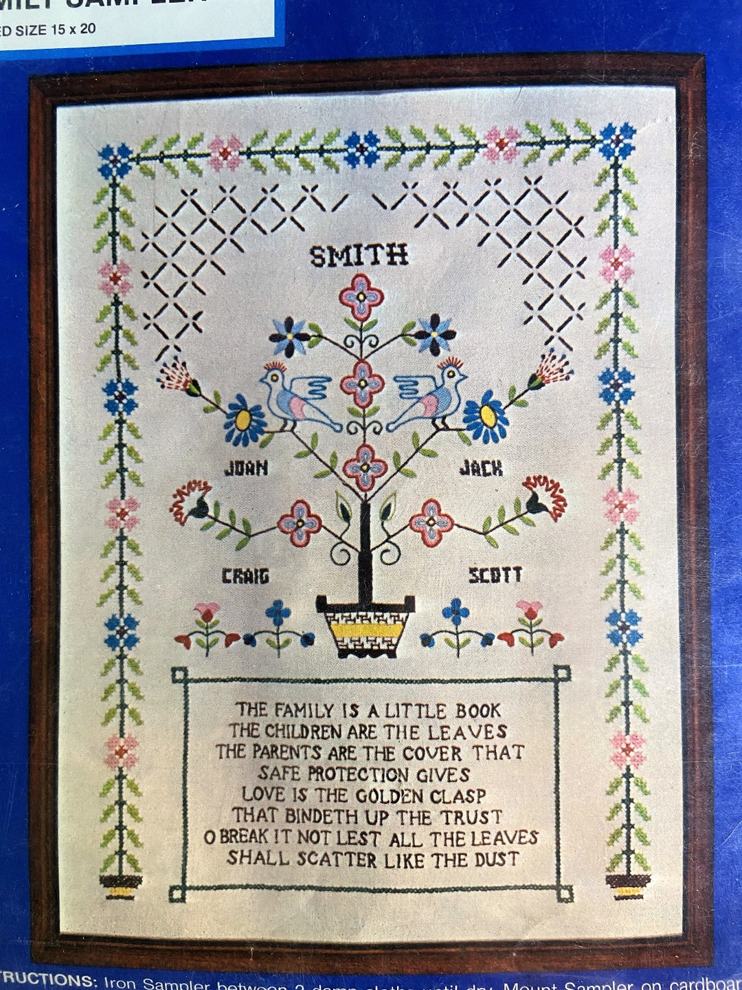 Vintage Cross Stitch Kit, Needlepoint Sampler, Vintage Pattern, Needles ...