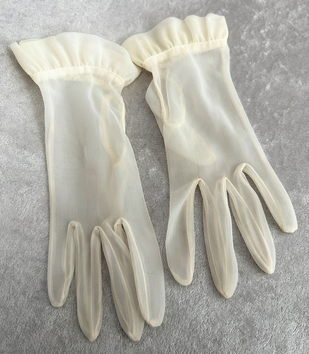 Vintage Sheer White Gloves With Ruffle Cuff - Etsy