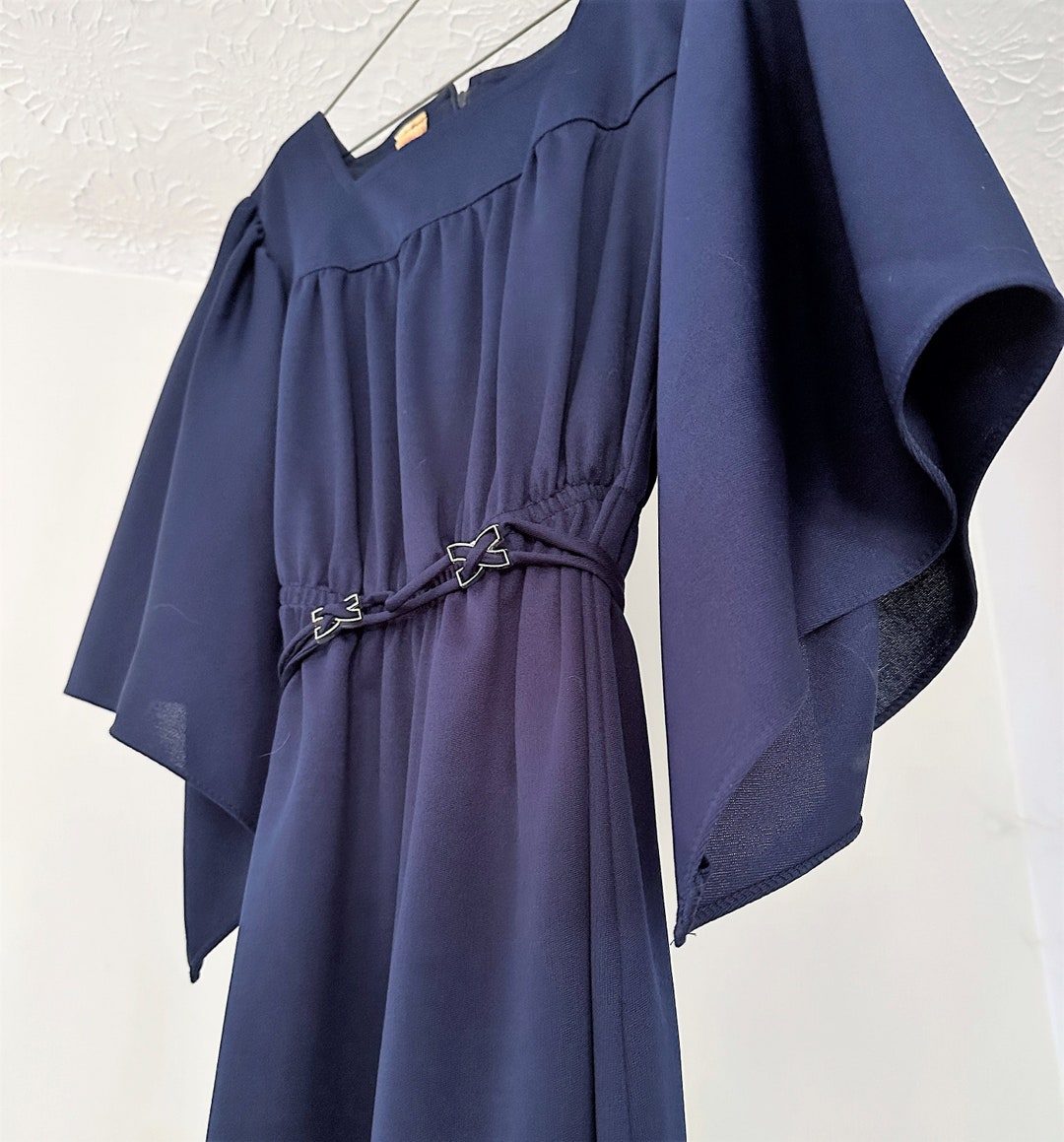 Vintage Navy Blue Bell Sleeve Dress Size 10 - Etsy