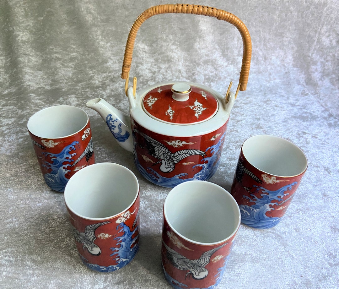 Vintage Asian Crane Ceramic Tea Set - Etsy