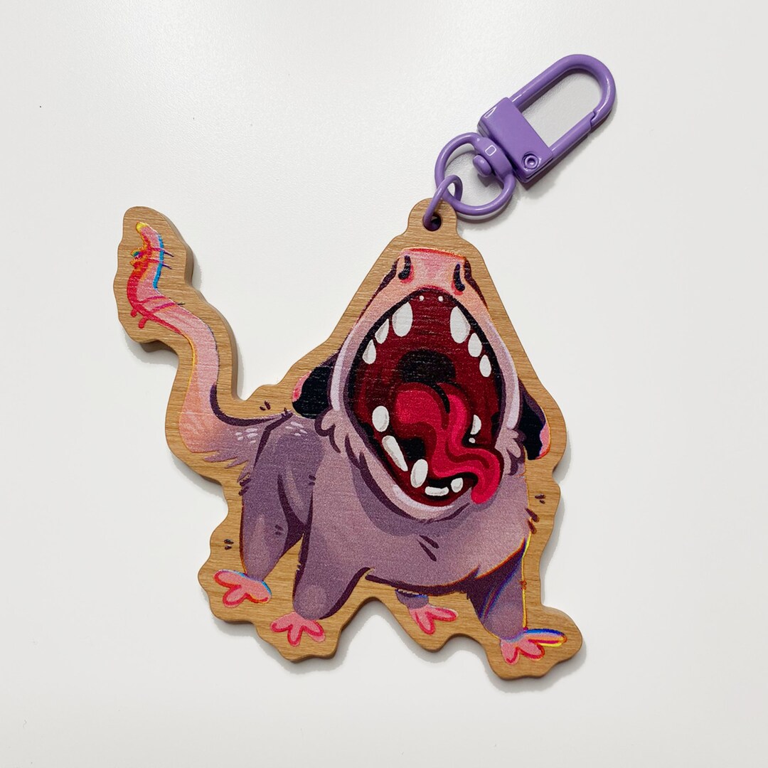 Cute Purple Screaming Opossum Wooden Keychain Adorable - Etsy