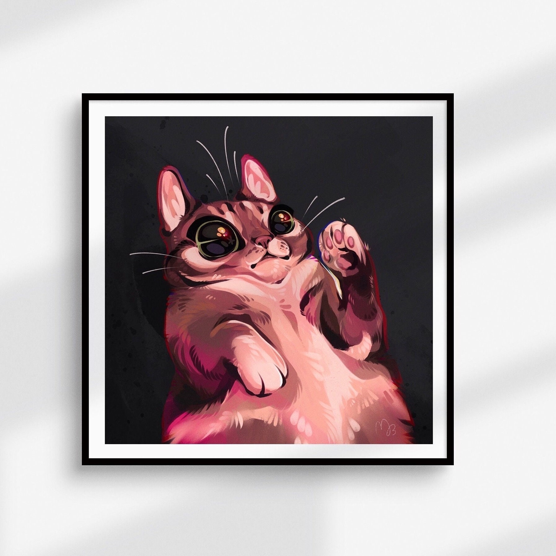 Infatuated Tabby Cat Art Print Happy Cat With Cute Paws - Etsy