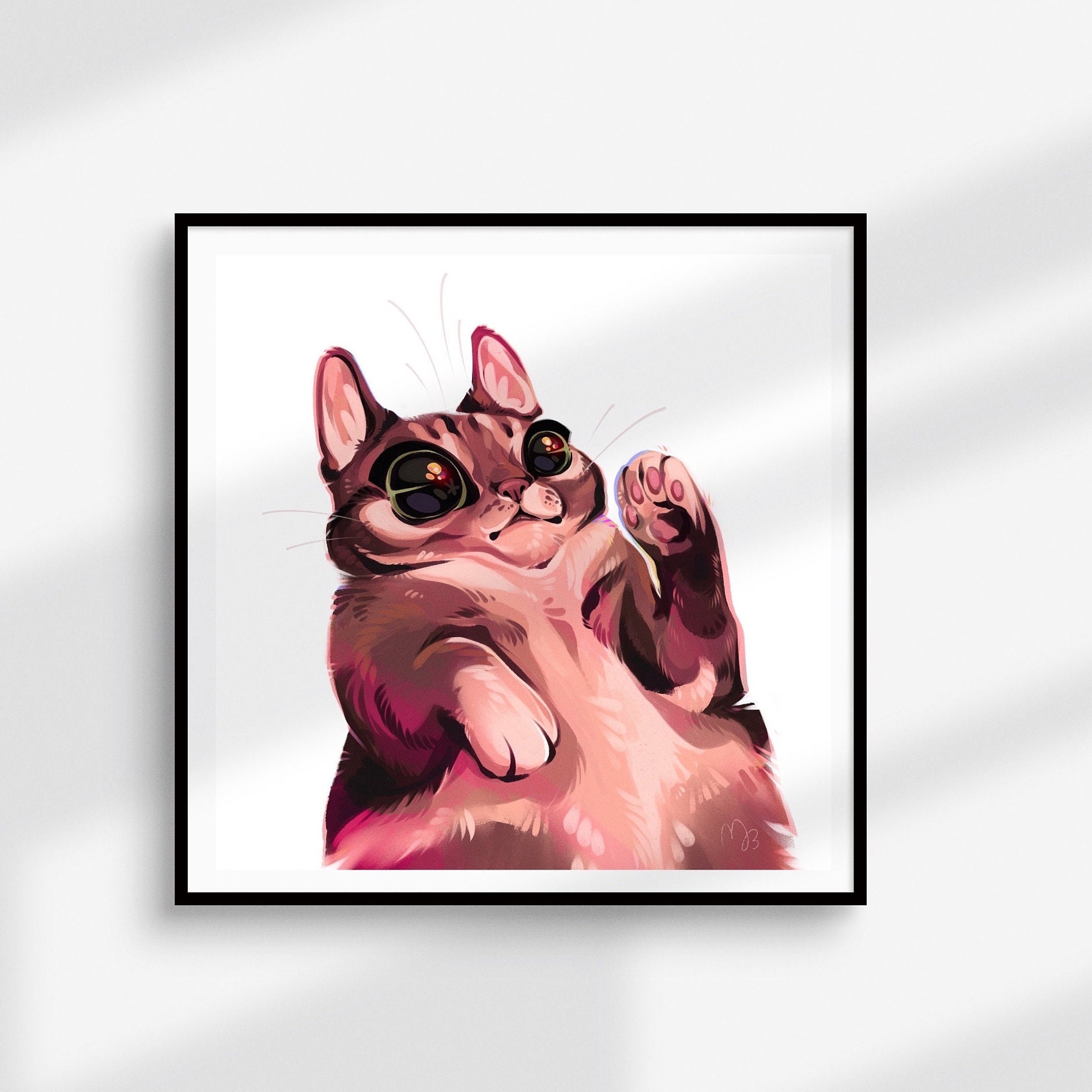 Infatuated Tabby Cat Art Print Happy Cat With Cute Paws - Etsy