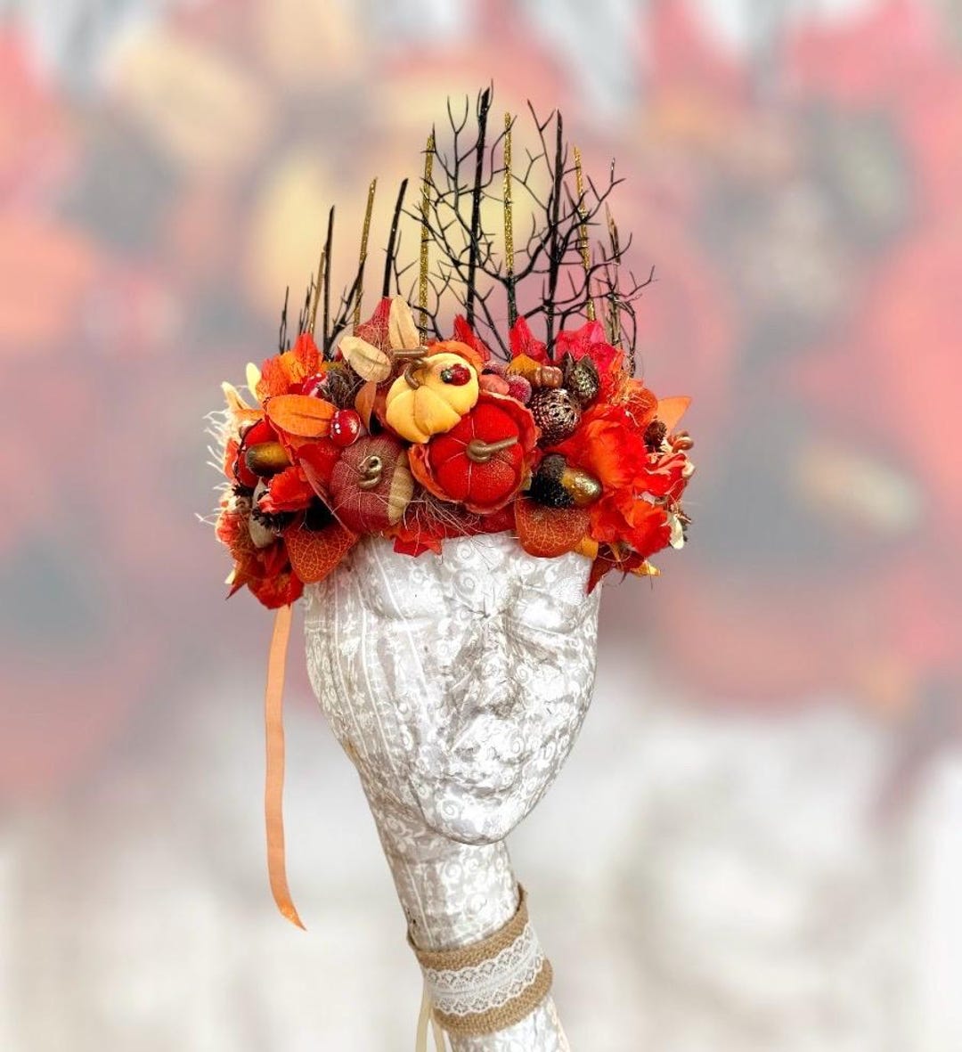 Halloween Crown, Fairy Crown, Autumn Pumpkin Crown, Pagan Crown, Bridal ...