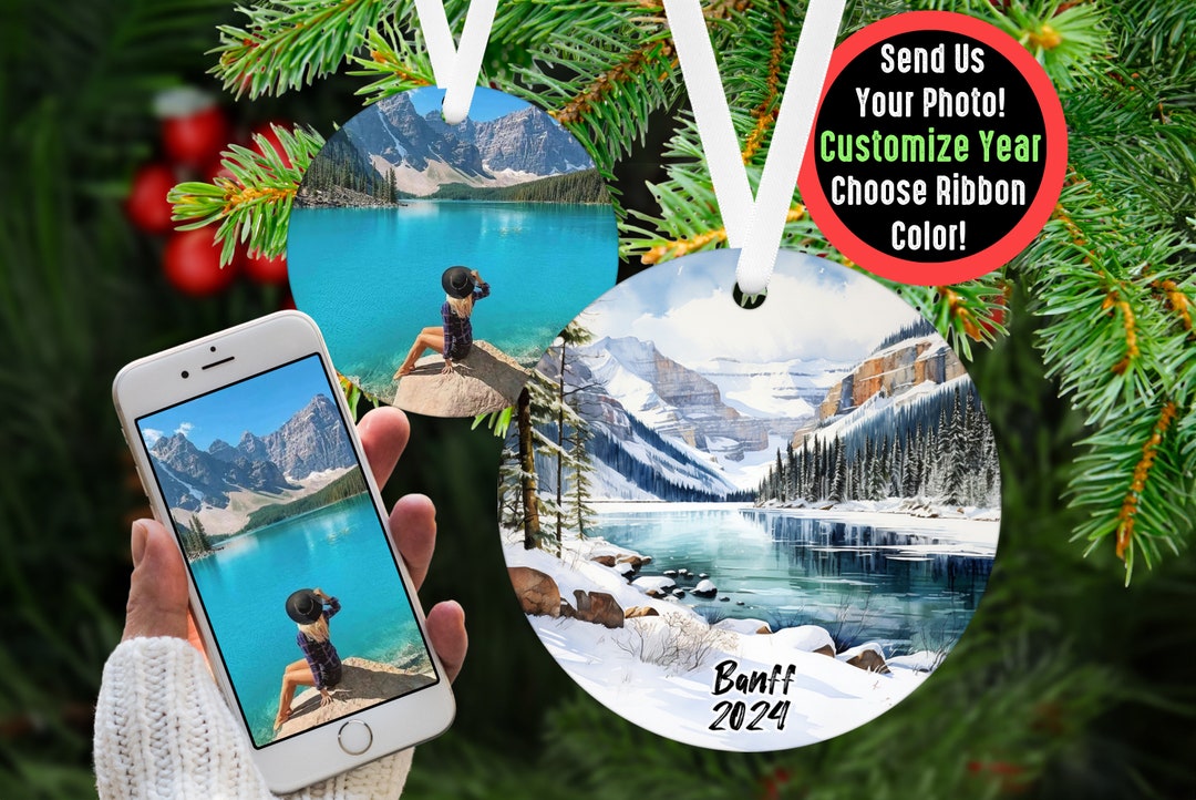 Banff Ornament, Canada Travel Keepsake, Custom Photo Ornament, Mountain ...