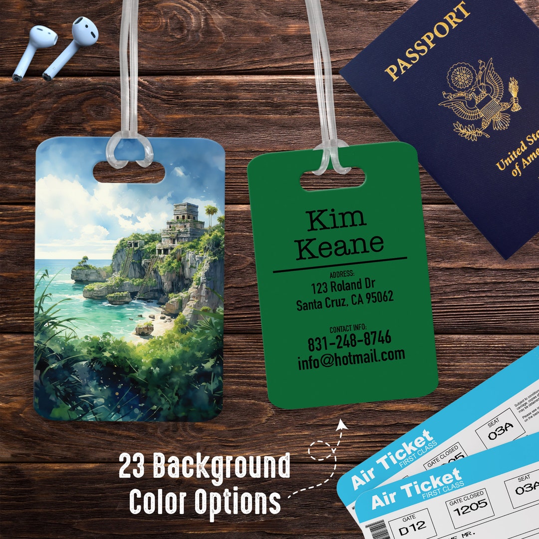 Tulum Colorful Luggage Tag, Japan Monogrammed ID Tag, Minimalist Bag ...