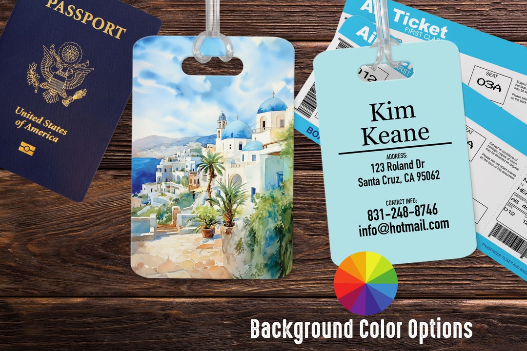 Personalized Santorini Luggage Tag - Greece Travel Bag Tag - Custom ...