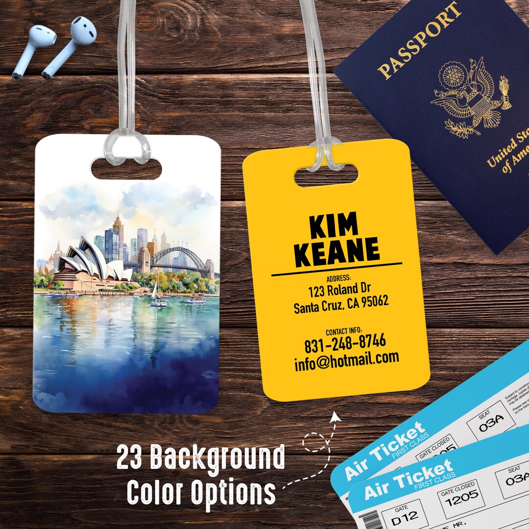 Sydney Australia Fun Luggage Label, Travel Themed ID Tag, Personalized ...