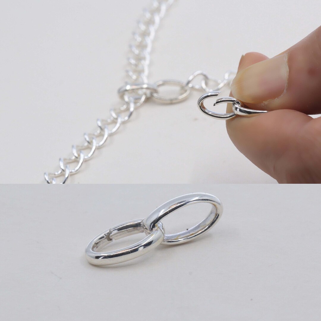 925 Sterling Silver Two-ring Oval Clasp Multiple Linking Ways With Push ...