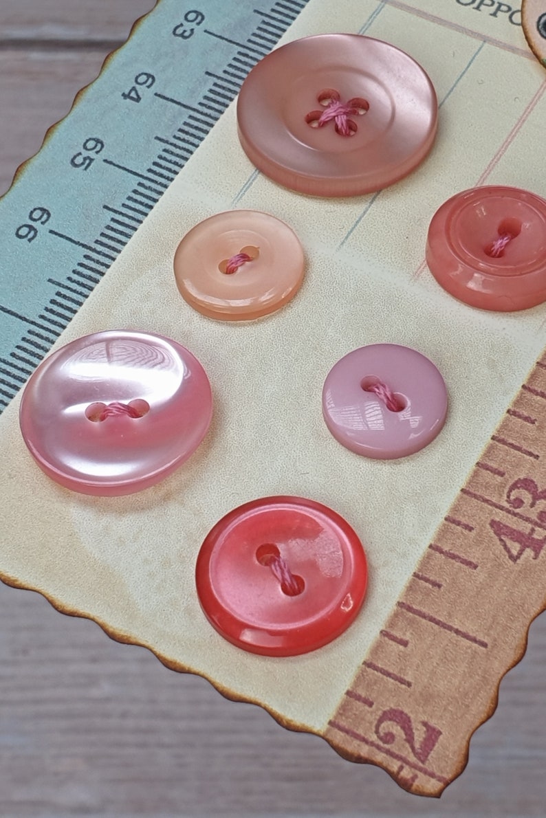6 X Pink Vintage Buttons, Two Hole Sew On, Four Hole, Craft and Sewing ...