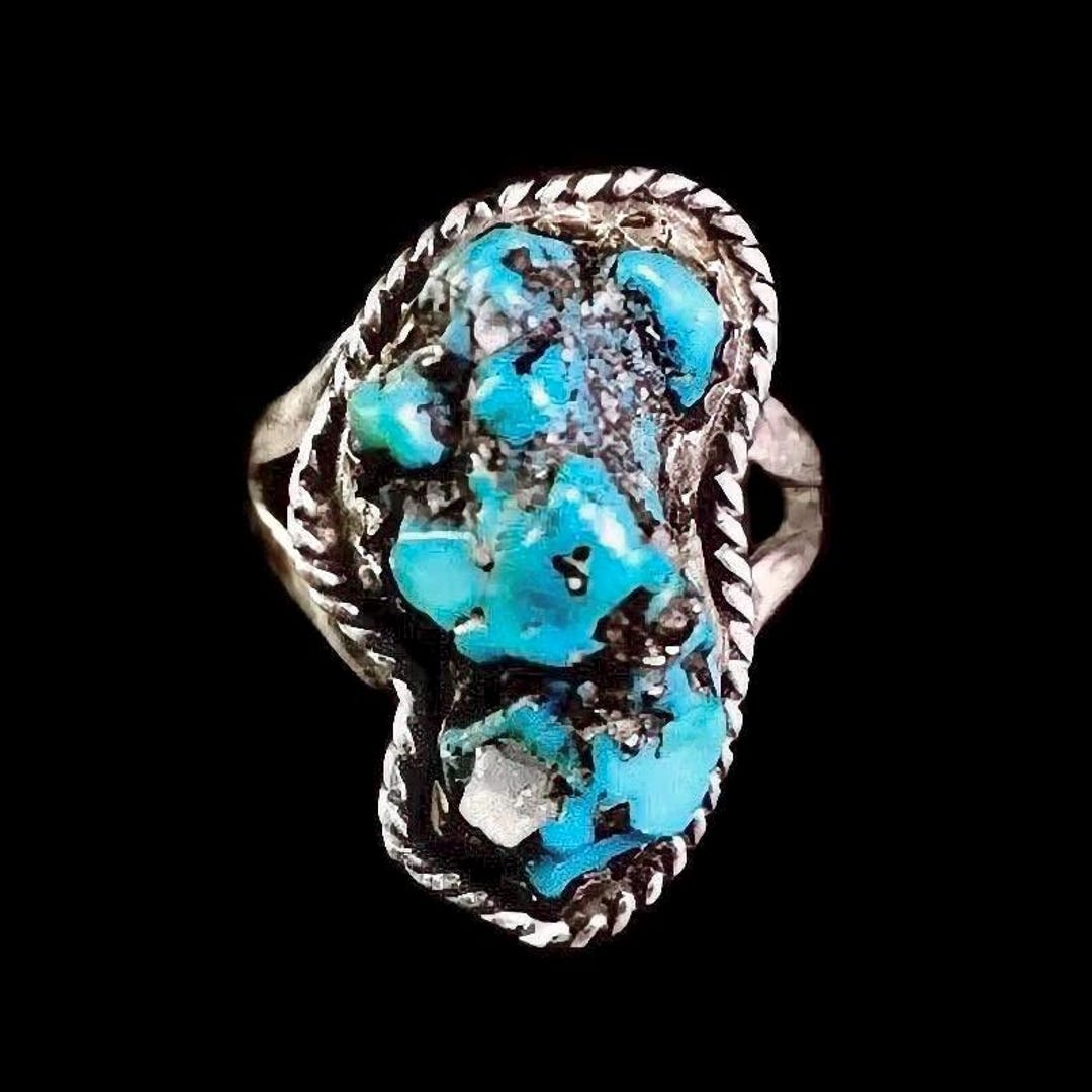 Vintage Navajo Turquoise & Quartz Crystal Ring - Handcrafted Sterling ...