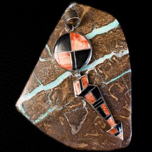 Vintage Navajo Lightning Bolt Sterling Silver Inlay Pendant ...