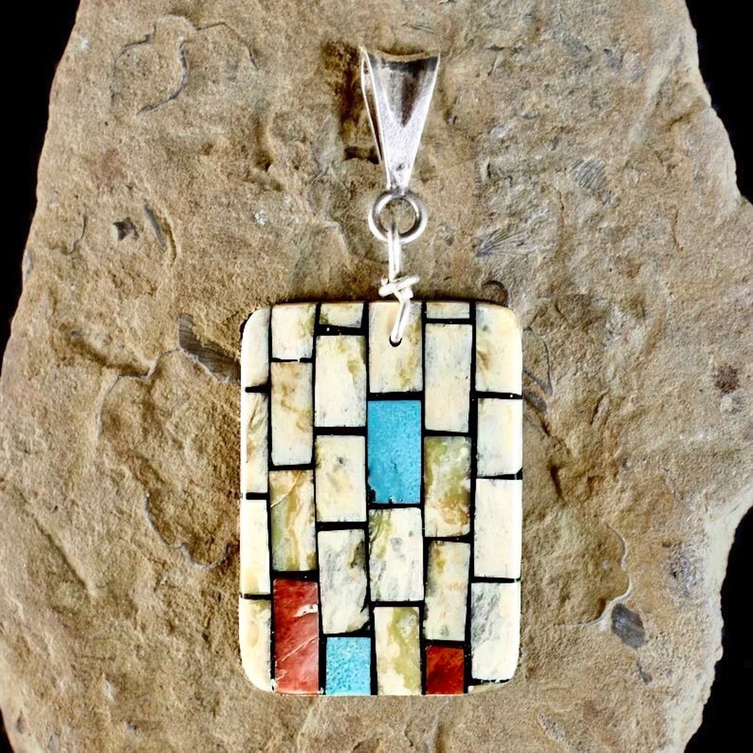 Vintage Mosaic Inlay Santo Domingo Pueblo Shell Pendant Handmade Native ...
