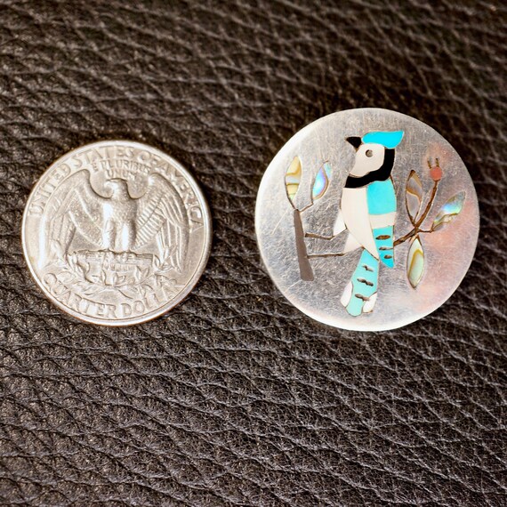 Vintage Zuni Blue Jay Turquoise Inlay Sterling Silver… - Gem