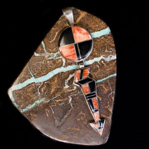 Vintage Navajo Lightning Bolt Sterling Silver Inlay Pendant ...