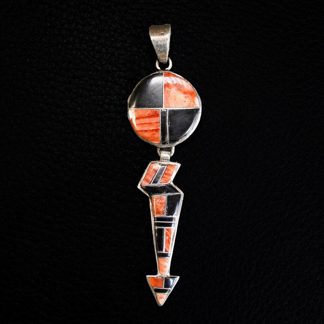 Rare Vintage Navajo Lightning Bolt Sterling Silver Inlay Pendant Signed ...