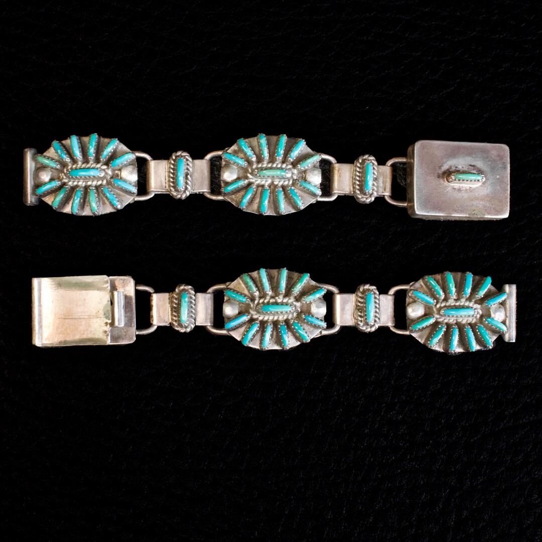 Rare Vintage Zuni Needlepoint Silver & Turquoise Watch Bracelet by ...