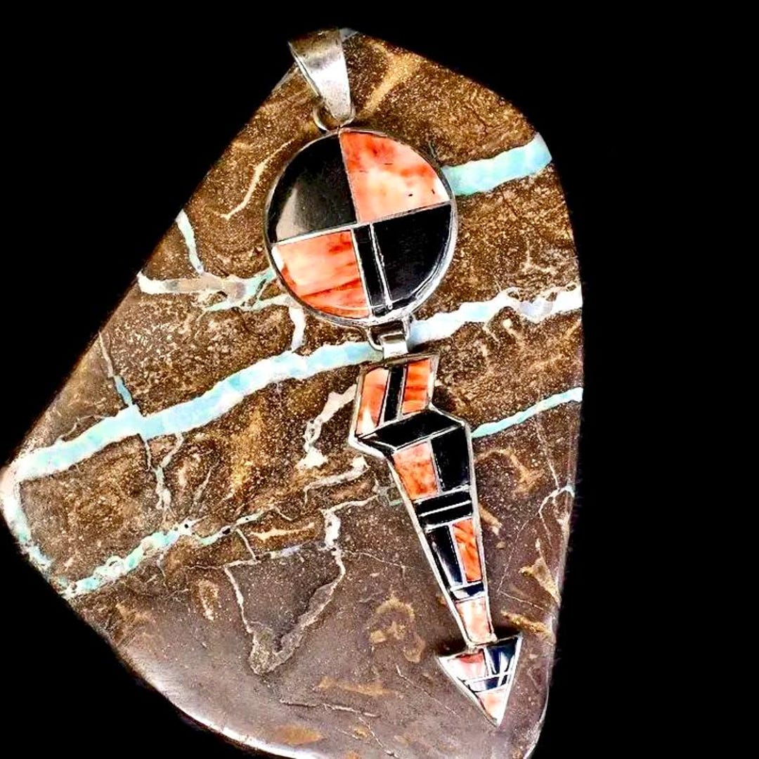 Vintage Southwest Navajo Lightning Bolt Sterling Silver Inlay Pendant ...