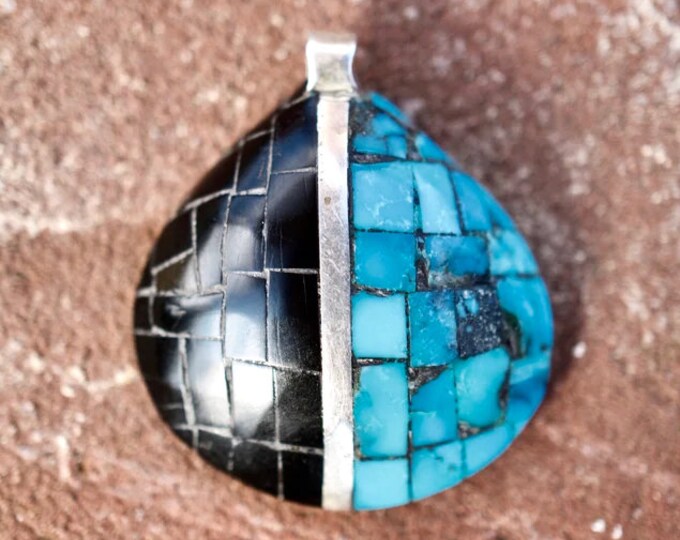 Old Native American Mosaic Shell Turquoise & Jet Santo Domingo Pendant ...