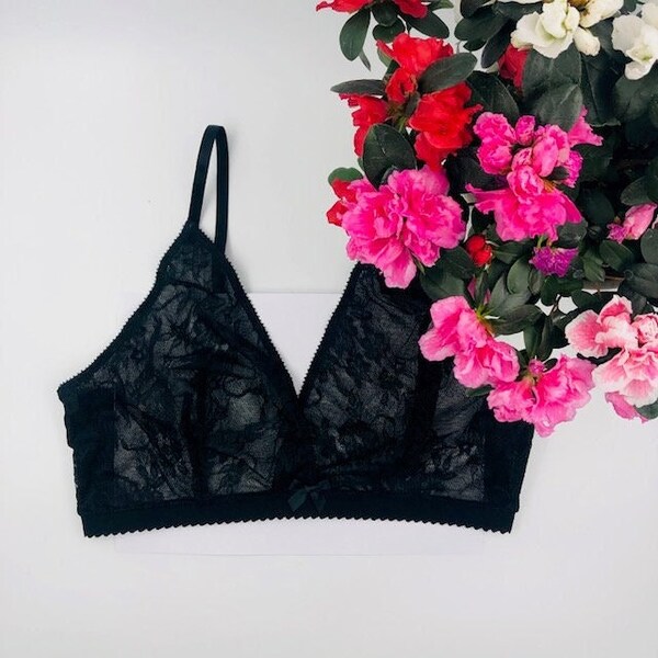 Black Lace Bra - Etsy