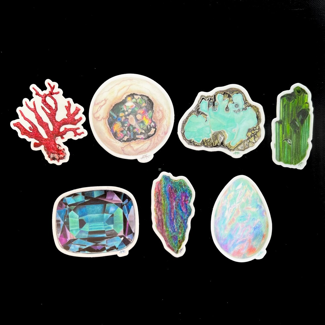 Crystal Art Vinyl Stickers Watercolor Minerals Alexandrite Variscite ...