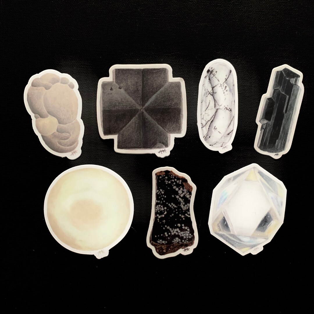 Crystal Sticker Set Neutral Watercolor Mineral Art Black and White ...