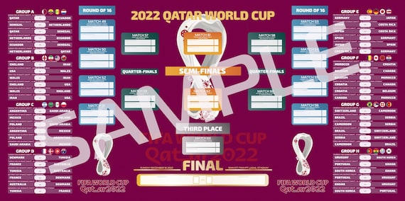 Qatar 2022 World Cup Schedule Bracket Wall-chart Soccer - Etsy