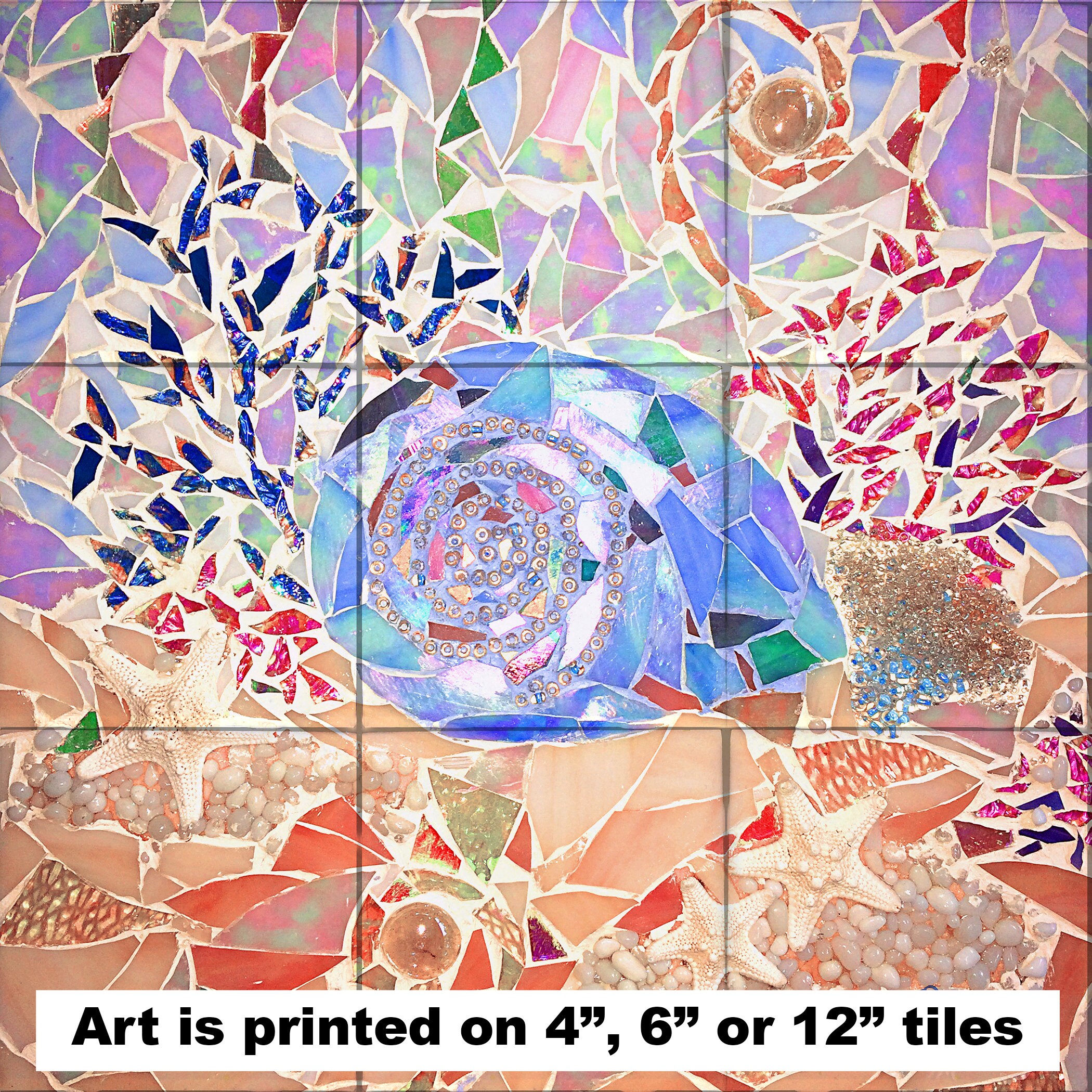 Seashell and Coral Mosaic Tile Mural, High Quality (won't Fade), Indoor ...