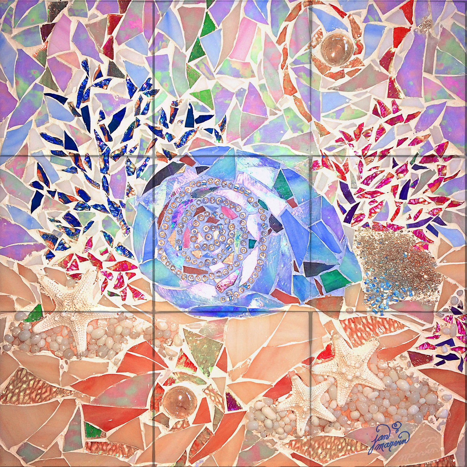 Seashell and Coral Mosaic Tile Mural, High Quality (won't Fade), Indoor ...