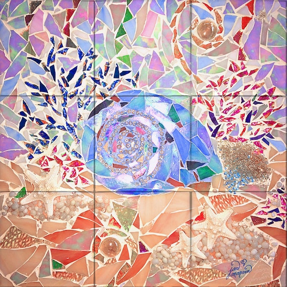 Seashell and Coral Mosaic Tile Mural High Quality won't | Etsy