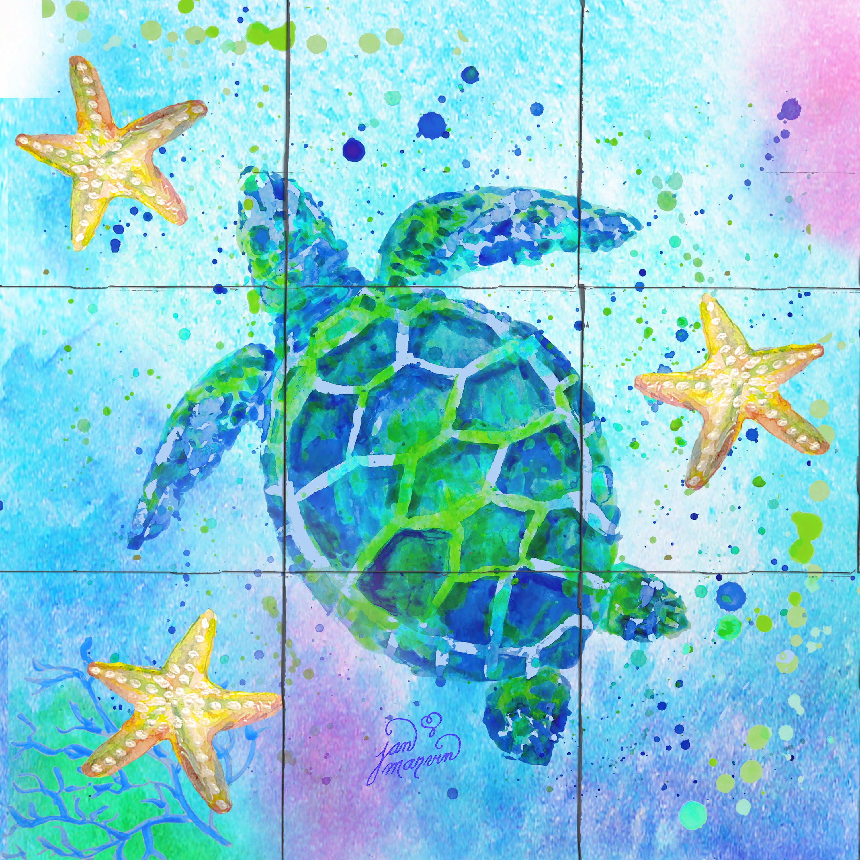 Turtle With Starfish Tile Mural, High Quality (won't Fade), Indoor or ...
