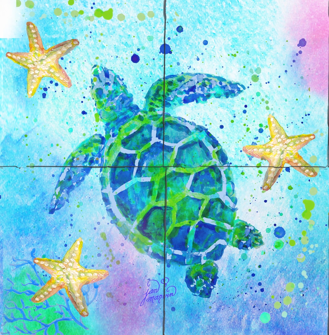 Turtle With Starfish Tile Mural, High Quality (won't Fade), Indoor or ...