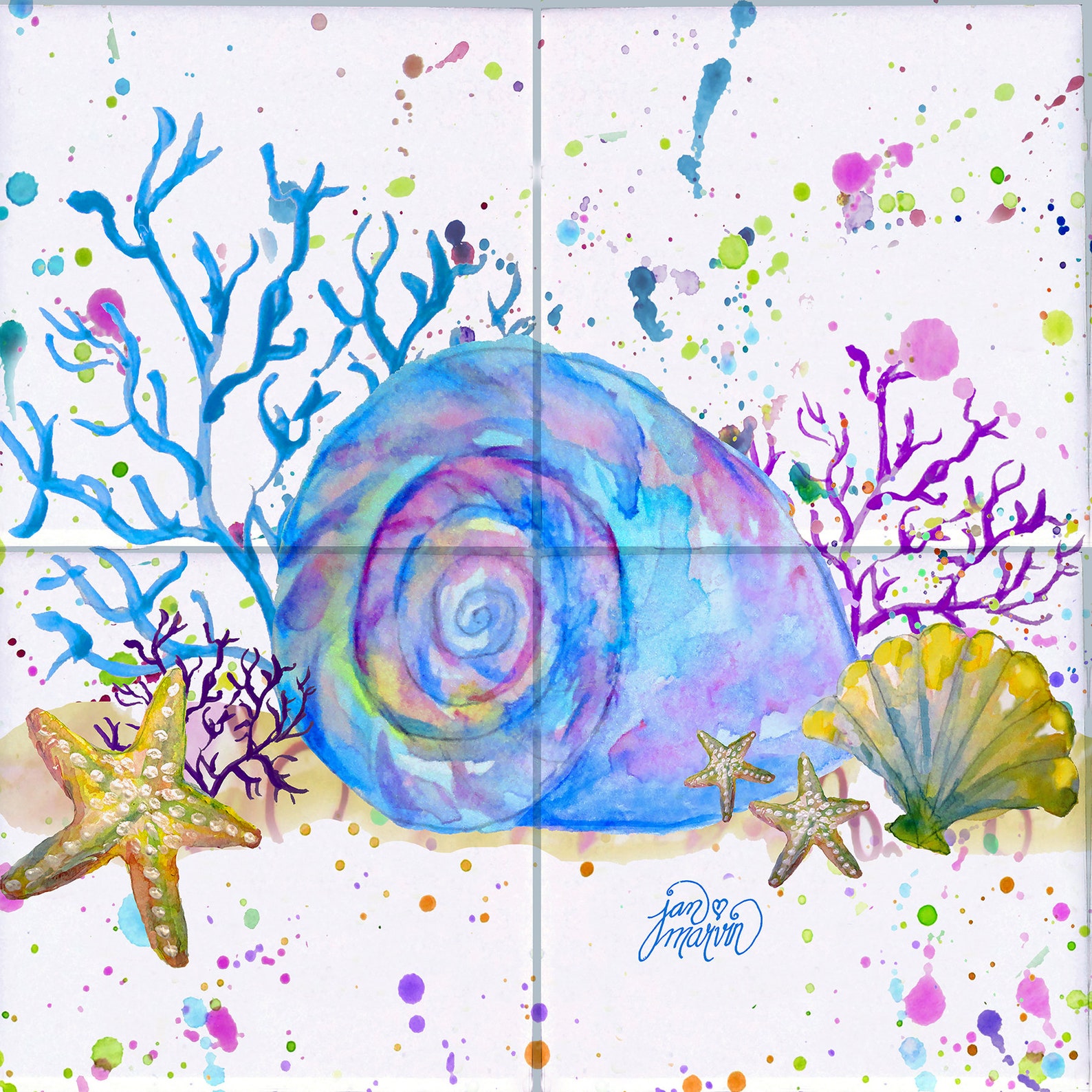 Shell and Coral Tile Mural, High Quality (will Not Fade), Indoor or ...