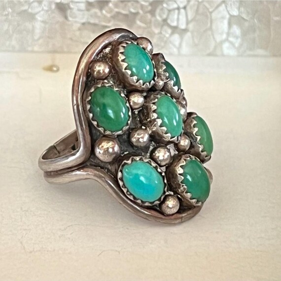 Large Vintage Navajo Sterling Silver Turquoise Cluste… - Gem