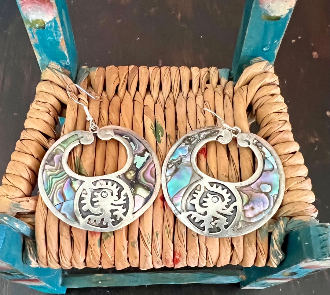 LARGE Vintage Ozomatli Aztec Monkey Sterling Silver Abalone Dangle - Etsy