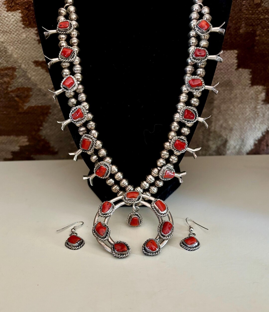 Vintage Partricia PLATERO Coral Sterling Silver Squash Blossom Necklace ...