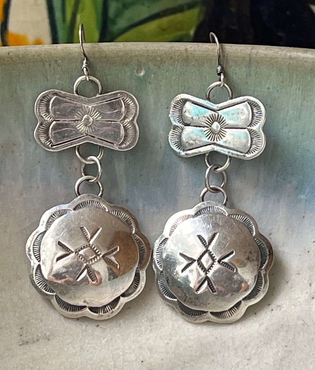 LARGE Vintage Donald Douglas Sterling Silver Stamped Two Piece Navajo ...