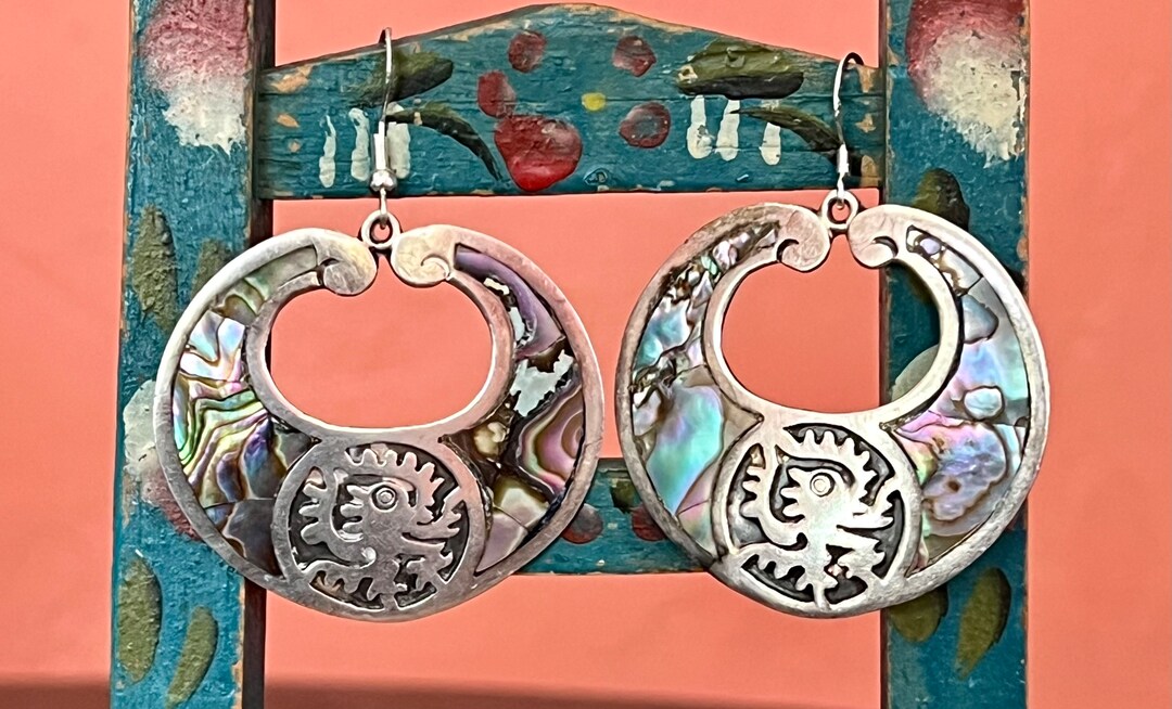 LARGE Vintage Ozomatli Aztec Monkey Sterling Silver Abalone Dangle - Etsy