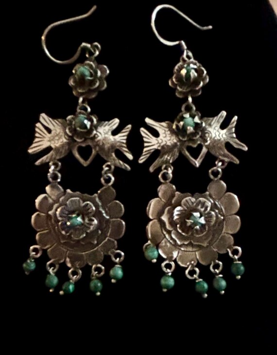 LARGE Oaxacan Sterling Silver Chandelier Floral Earri… - Gem